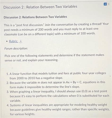 Solved Discussion 2 Relation Between Two Variables