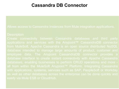 Mule Database Connectors Ppt