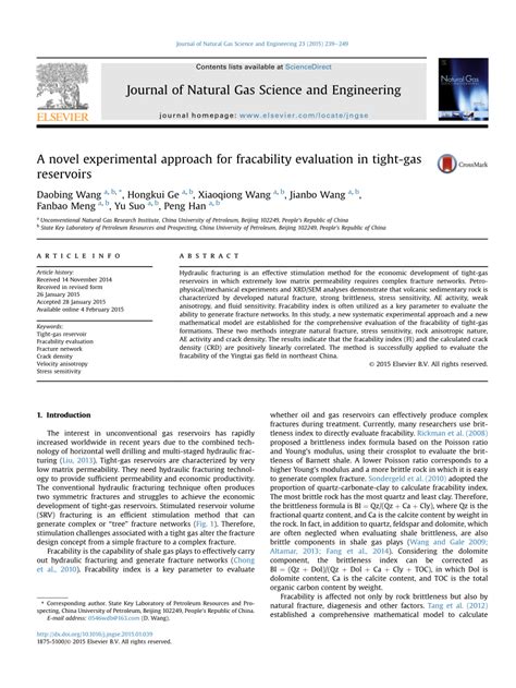 Pdf A Novel Experimental Approach For Fracability Evaluation In Tight Gas Reservoirs