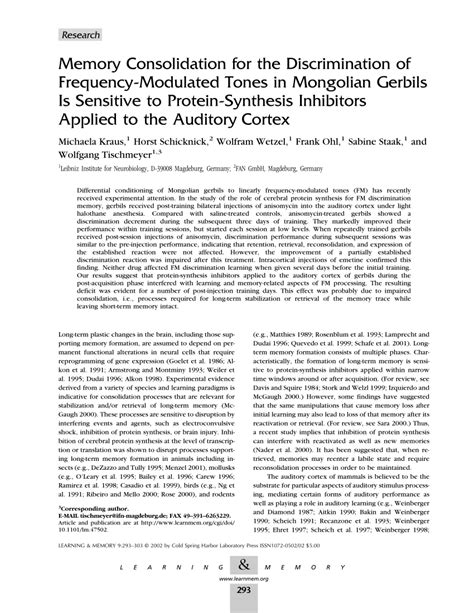 Pdf Memory Consolidation For The Discrimination Of Frequency Modulated Tones In Mongolian