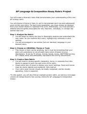 AP Rubric Project Pdf AP Language Composition Essay Rubric Project You Will Create A