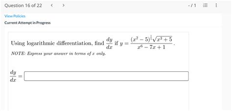 Solved Using Logarithmic Differentiation Find Dxdy If
