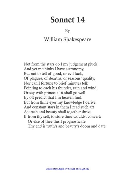 The Sonnets 014 Sonnet 14 Pdf