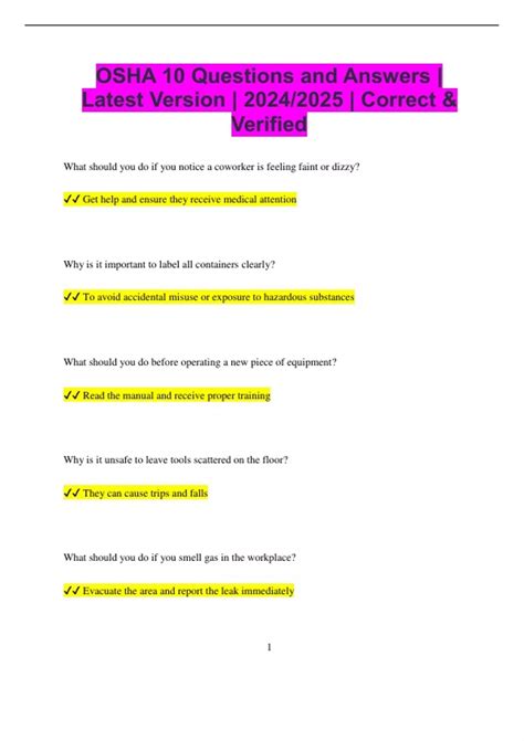 Osha 10 Questions And Answers Latest Version 20242025 Correct