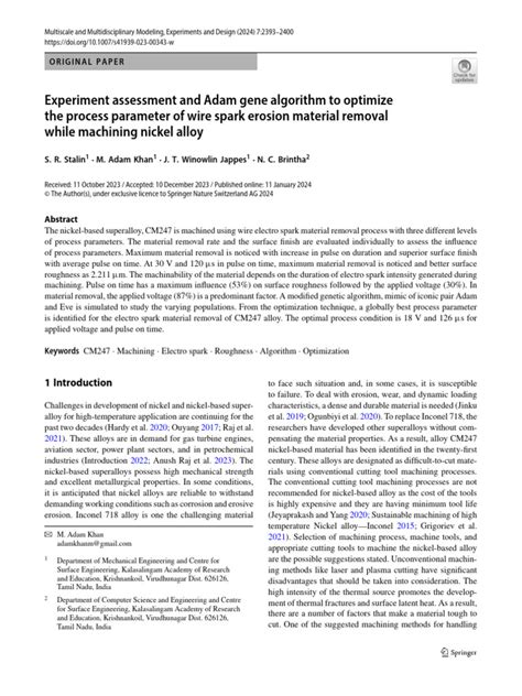 Experiment Assessment And Adam Gene Algorithm To Optimize The Process Parameter Of Wire Spark