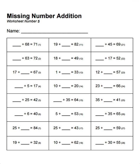 15 Sample Missing Numbers Worksheet Templates