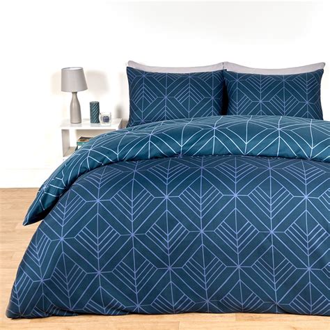 Ohs Isaac Geometric Duvet Cover Set Navy