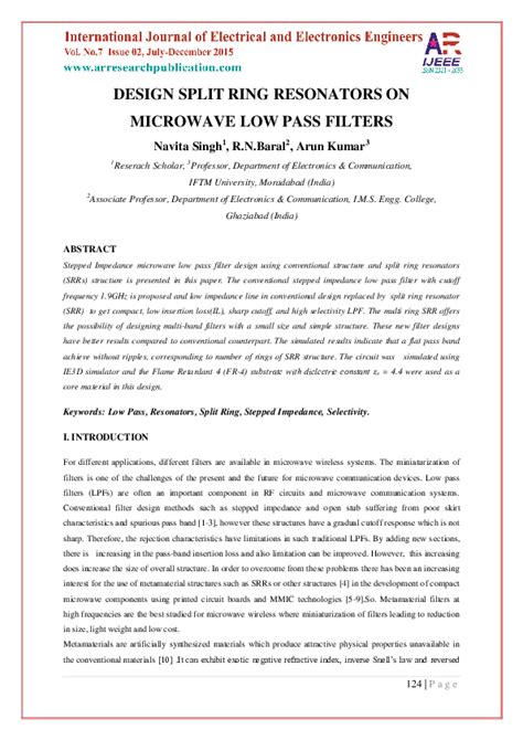 Pdf Design Split Ring Resonators On Microwave Low Pass Filters