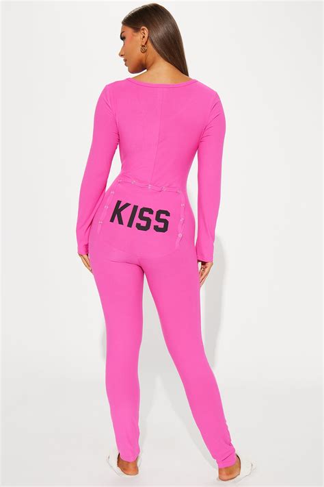 Kiss It Pj Jumpsuit Onesie Hot Pink Fashion Nova