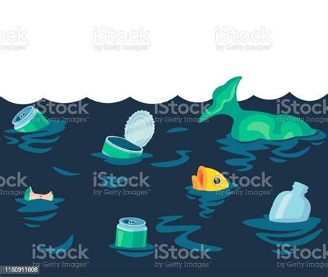 벡터 일러스트 레이 션의 오염 바다 플라스틱 가방 및 병 금지 기호에 의해 액자 플라스틱 병 비문 해양 오염을 중지 합니다 벡터 일러스트입니다 0명에 대한 스톡 벡터 아트