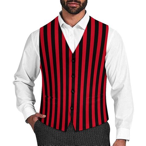 Red Black Striped Fancy Vest Barber Shop Silly Goth Clown Stripes Mens