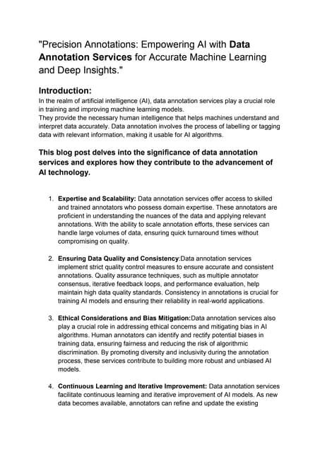 Enhancing Ai Models With Outsourced Data Annotation Services Ppt