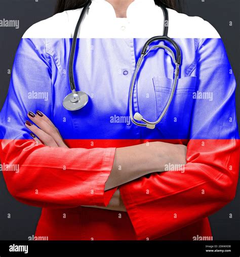 Doctor representing healthcare system with National flag of Russia ...