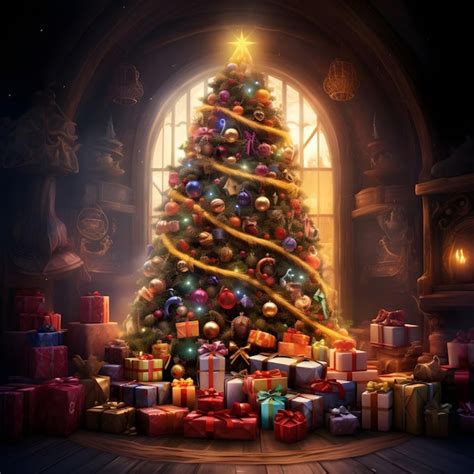 Premium Ai Image Fantasy Christmas Tree With Ts Celebrating Merry Christmas