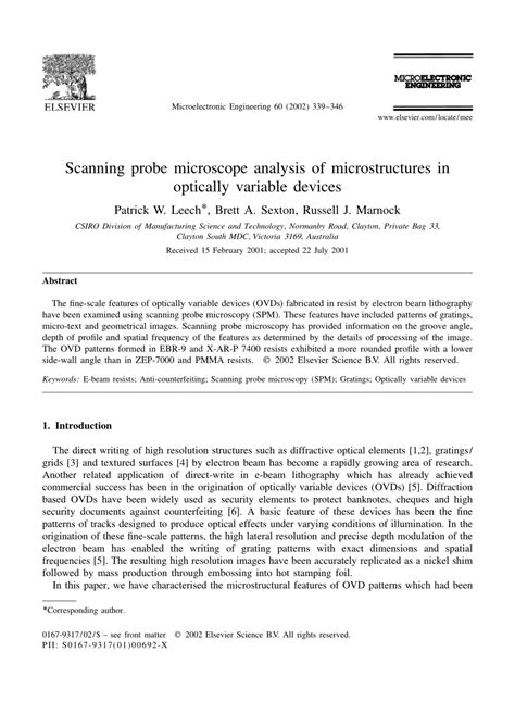 Pdf Scanning Probe Microscope Analysis Of Microstructures In