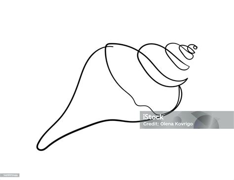 조개 껍질 로고 또는 엠블럼에 대한 하나의 연속 선 그리기 스타일 현대의 간단한 벡터 일러스트레이션 조개껍데기의 해양 삽화를 손으로 그렸습니다 여름 열대 바다 해변 스타일