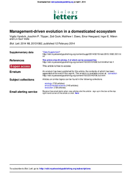 Pdf Management Driven Evolution In A Domesticated Ecosystem Erratum