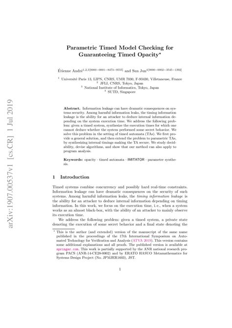 Parametric Timed Model Checking For Guaranteeing Timed Opacity Deepai
