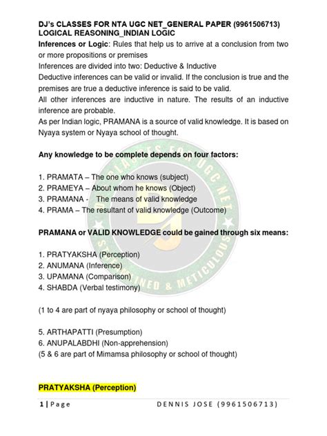 Logical Reasoning Indian Logic Pramanas Pdf Logic Inference