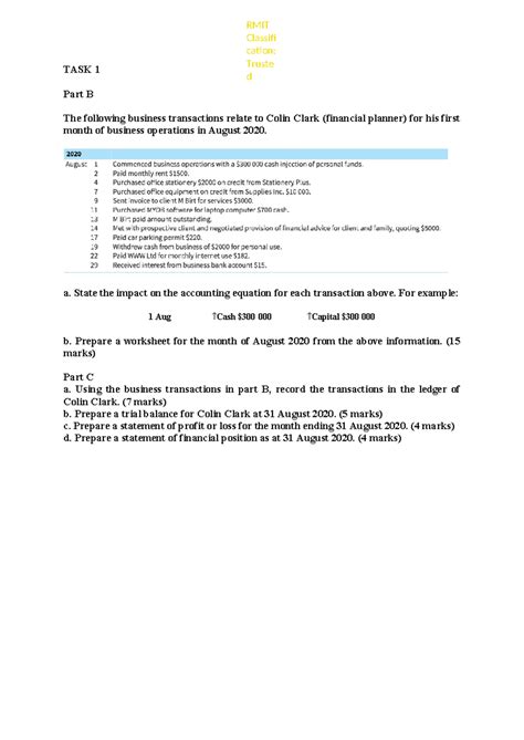 Week 4 Tutorial Question Answer Template Classifi Cation Truste D Task 1 Part B The