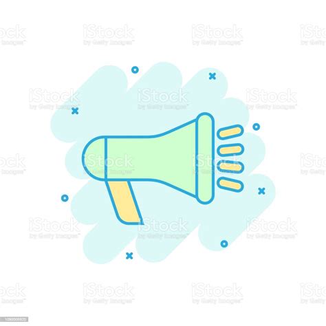 만화 스타일에서 확성기 스피커 아이콘입니다 물러나 오디오 발표 벡터 만화 그림 그림 확성기 방송 사업 개념 스플래시 효과입니다