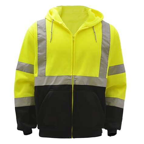 Gss Safety High Vis Class 3 Zipper Front Hooded Sweatshirt With Black