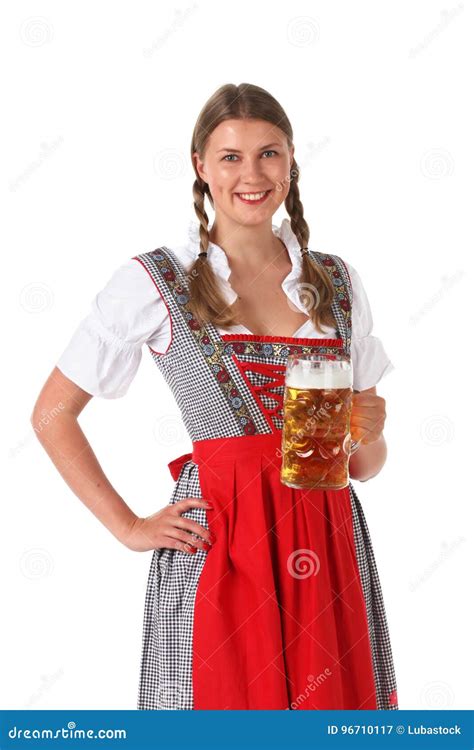 De Vrouw Van Oktoberfest Met Bier Stock Afbeelding Image Of Dame