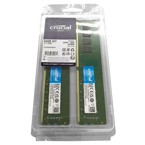 Crucial 64gb 2 X 32gb Ddr4 3200 Mhz Cl22 Udimm Ram Desktop Memory Kit Ct2k32g4dfd832a