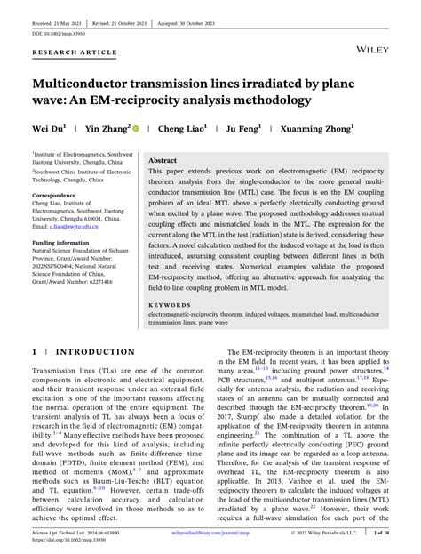 Multiconductor Transmission Lines Irradiated By Plane Wave An Em‐reciprocity Analysis Methodology