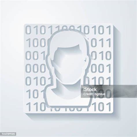 이진 코드가 있는 남성 얼굴 빈 배경에 종이 자르기 효과가 있는 아이콘 0에 대한 스톡 벡터 아트 및 기타 이미지 0 1