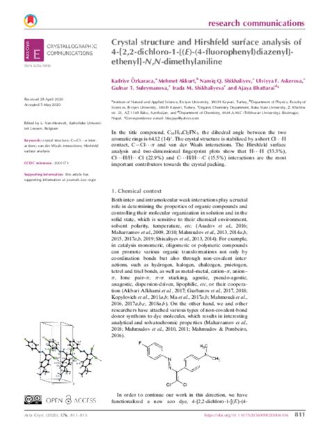 Pdf Crystal Structure And Hirshfeld Surface Analysis Of 4 22 Di­chloro 1 E 4 Fluoro­phen