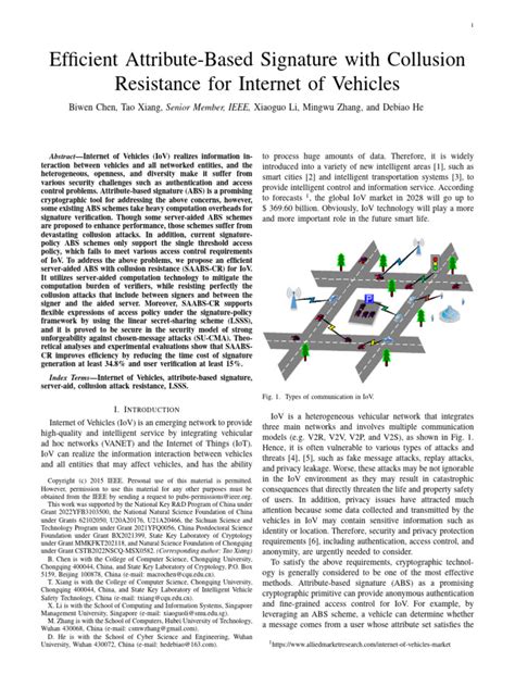 Efficient Attribute Based Signature With Collusion Resistance For Internet Of Vehicles Pdf