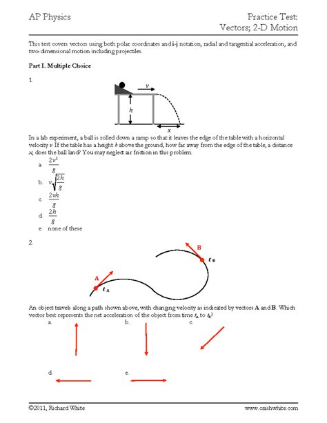 Ap Physics Practice Test Vectors And 2 D Motion Solutions Studocu