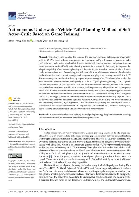Pdf Autonomous Underwater Vehicle Path Planning Method Of Soft Actorcritic Based On Game Training