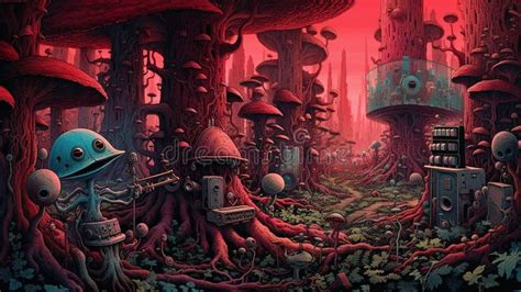 A Surreal Forest With Trees Made Of Musical Instruments Stock Illustration Illustration Of