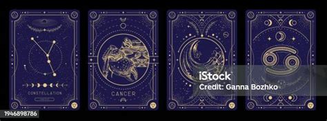 점성술 암 조디악 기호 특성을 가진 현대 마술 마법 카드의 세트 벡터 일러스트 레이 션 갈고리 발톱에 대한 스톡 벡터 아트 및 기타 이미지 갈고리 발톱 게 게자리