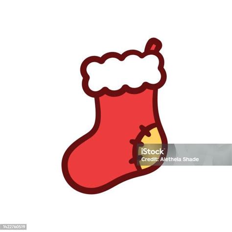 크리스마스 산타 빨간색과 흰색 푹신한 양말 스타킹 만화 낙서 예술 간단한 평면 로고 아이콘 기호 기호 인쇄 벡터 일러스트 레이 션 디자인 흰색 배경에 고립 된 요소