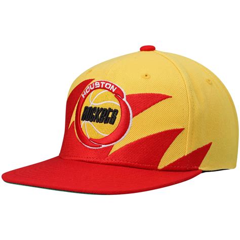 Mens Houston Rockets Mitchell And Ness Goldred Hardwood Classics Sharktooth Snapback Hat