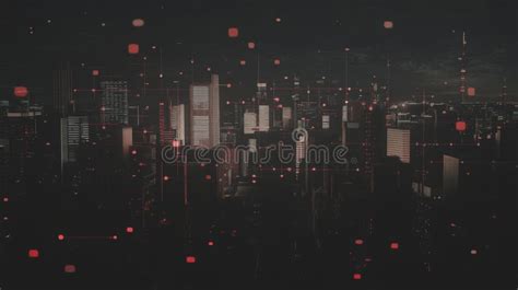 Modern Cityscape With Digital Data Visualization Overlay Stock