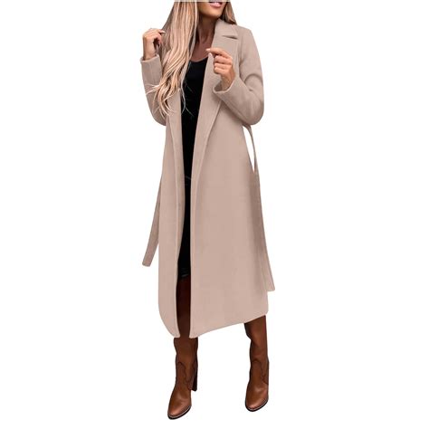 Juebong Womens Mid Length Overcoat Lapel Long Sleeve Open Front Light