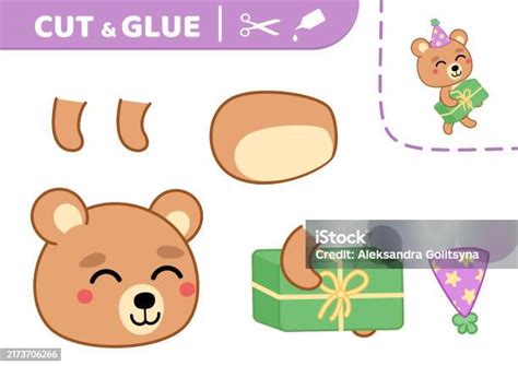 자르고 붙입니다 곰은 선물 상자를 들고 있습니다 아플 리 케 종이 게임 벡터 0명에 대한 스톡 벡터 아트 및 기타 이미지 0명 곰 공예 Istock