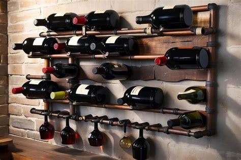 Premium Ai Image Industrial Pipe Wine Rack Wall Display In A Rustic
