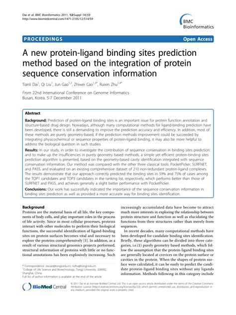 PDF A New Protein Ligand Binding Sites Prediction Method Based On The Integration Of Protein
