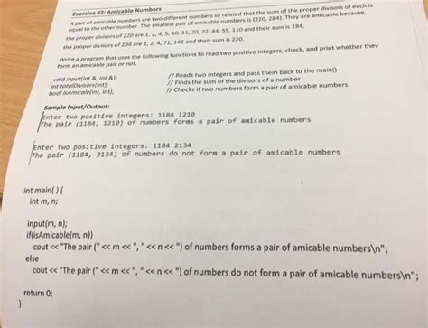solved exercise 82 amicable numbers a pair of amicable
