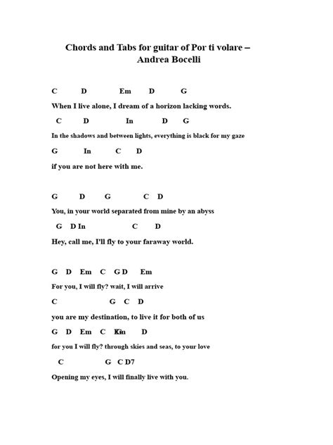 Por Ti Volare Guitar Chords Pdf Notation Musical Compositions