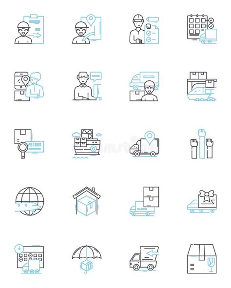 Freight Forwarding Linear Icons Set Shipping Logistics Transportation Cargo Carrier
