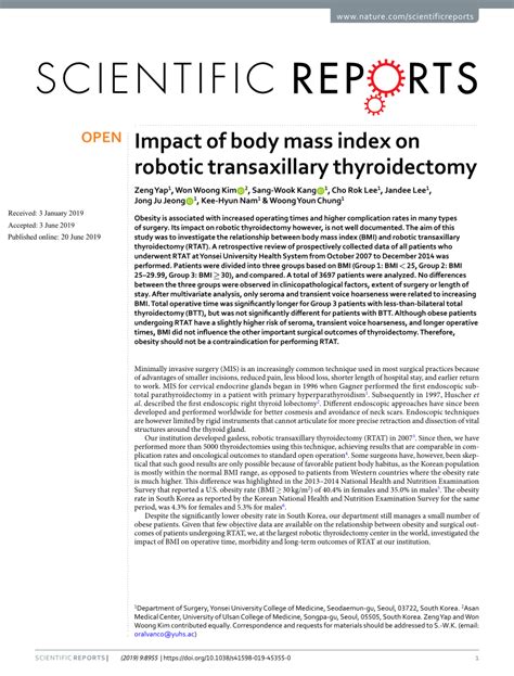 Pdf Impact Of Body Mass Index On Robotic Transaxillary Thyroidectomy