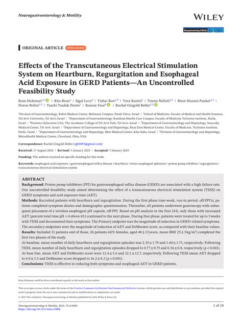Pdf Effects Of The Transcutaneous Electrical Stimulation System On Heartburn Regurgitation