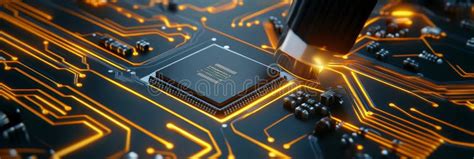 Closeup Of A Computer Chip With Glowing Circuit Board This Image