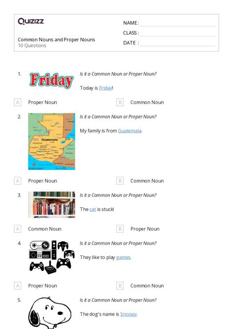 50 Proper Nouns Worksheets For 6th Year On Quizizz Free And Printable